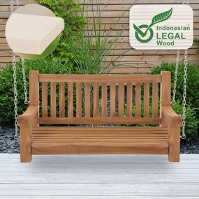 Houpací lavice Joyce s sedací polštář 120 cm + teak – krémová