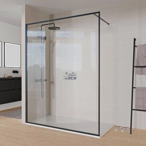 Sprchová zástěna Walk-In FRAME - 8mm sklo - Nano ochrana - výška 220 cm - profil černý mat - stabilizační vzpěra - různé šířky