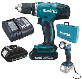 Makita - 18V AKU sada vrtačky a LED svítilny, 2x aku 1,5 Ah Li-Ion, nabíječka DDF453SYEL