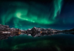 Umělecká fotografie Lofoten Aurora Reflection, Javier de la, (40 x 26.7 cm)