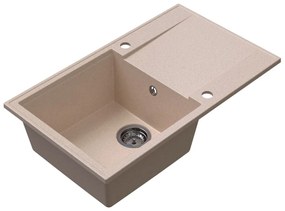Sink Quality Sink55, kuchyňský granitový dřez 780x460x215 mm + grafitový sifon, béžová, SKQ-SINK.P.1KDOL.XB