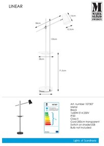 Markslöjd 107307 - Stojací lampa s USB LINEAR 1xE14/40W/230V