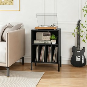 Costway Stolek na gramofon s nabíjecí stanicí a přihrádkami, černý