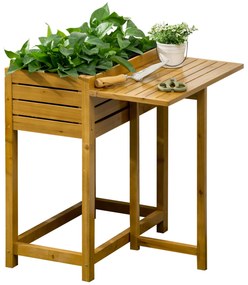 Vyvýšený záhonový truhlík Outsunny 64 x 80 x 30 cm se sklopnou deskou a dřevěným vnitřním obložením, bylinkový záhon v hnědé barvě