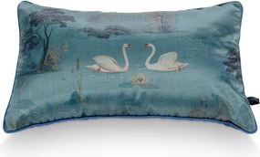 Pip Studio dekorační polštář Darjeeling Days 55 x 33 cm - modrý  (Luxusní sametová polštář s motivem labutí)