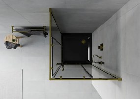 Mexen Rio, čtvercový sprchový kout s posuvnými dveřmi 70 (dveře) x 70 (dveře) x 190 cm, 5mm šedé sklo, zlatý profil + černá sprchová vanička SLIM, 860-070-070-50-40-4070G