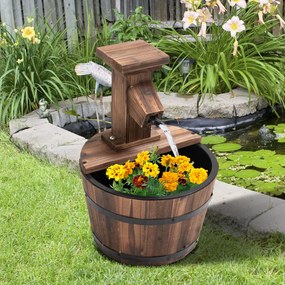 Outsunny zahradní fontána dekorativní fontána fontána sudová fontána vodopád s dřevěným vědrem z jedlového dřeva a kovu tmavě hnědá Ø27 x 37 cm | Aos…