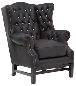 furniture-nabytek.cz - Masivní křeslo Chesterfield Kingsfield ušák, pravá kůže, černé