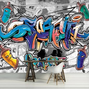 Fototapeta - Barevné Graffiti na šedé (152,5x104 cm)