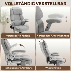 HOMCOM Kancelářská židle s airbagovou bederní opěrkou, psací židle s výklopnými područkami, taškové pružiny, světle šedá