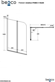 BESCO Vanová zástěna PRIME 2 BARVA rámu - Chrom/Leštěný hliník (ALU), Rozměr A - 90 cm, Směr zavírání - Univerzální Levé / Pravé, Výplň - Čiré bezpečnostní sklo - 5 mm BCPRIM90CC