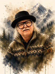 Pánský akvarelový portrét s přírodou na plátně z fotky