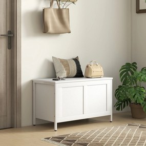 HOMCOM úložný truhla do ložnice 95 L s víkem, úložná lavice s bezpečnostními panty 80x40x50 cm bílá s dřevěnou texturou