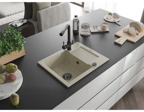 Mexen Enzo, granitový dřez 576x465x174 mm, 1-komorový, černá matná baterie Duero, béžová, 6506-69-671600-70