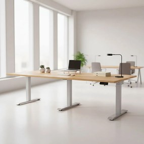 Výškově nastavitelný stůl OfficeTech Long, 240 x 80 cm, šedá podnož, dub zlatý