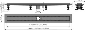 Alcadrain Podlahový žlab s okrajem pro perforovaný rošt nebo vložení dlažby, bez zápachové uzávěry - APZ2012-850