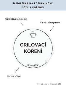 Samolepka na kořenky GRILOVACÍ KOŘENÍ průhledná 5 cm tučné písmo