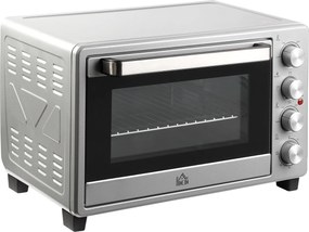 HOMCOM Mini trouba 32L, 1600W, Elektrická trouba s plechem na sběr strusky, nerez a sklo, stříbrná, 52.2x38.1x33.5cm| Aosom