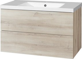 Mereo Mereo, Aira, koupelnová skříňka s umyvadlem z litého mramoru 101 cm, bílá, dub, šedá, CN722M