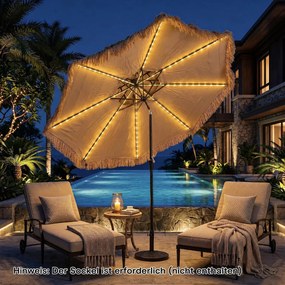 Costway Slunečník Hawaii 290 cm 30° naklápěcí se solárním LED osvětlením světle