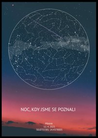 Plakát Hvězdná mapa vašeho životního okamžiku Velikost: A3 - 29,7x42 cm, Volba rámu: bez rámu, Vzhled: Kouzelná obloha