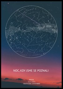 Plakát Hvězdná mapa vašeho životního okamžiku Velikost: A3 - 29,7x42 cm, Volba rámu: bez rámu, Vzhled: Červánky