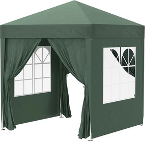 Outsunny skládací pavilon, pivní stan, 4 odnímatelné boční stěny, 2 okna, kovový rám, 2 x 2 m, tmavě zelená