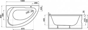 Polimat Akrylátová asymetrická vana Standard 130x85 L(R) AS Barva: Bílá, Orientace: Levá