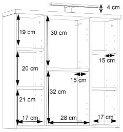 Nástěnná koupelnová skříňka se zrcadlem VENOM bílá/dub sonoma