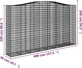 Klenutý gabionový koš 400 x 50 x 220/240 cm pozinkované železo 153421