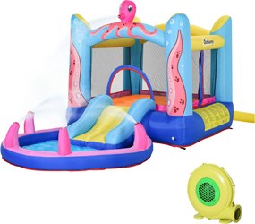 Outsunny samonafukovací skákací hrad včetně fukaru, záplat, 1 trampolíny, 1 vodního bazénu, 1 skluzavky, 360 x 175 x 180 cm