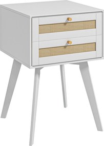 HOMCOM Bílý Noční Stolek s Ratanovými Prvky a 2 Zásuvkami 40x40x60 cm | Aosom