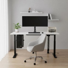 Výškově nastavitelný stůl OfficeTech A, 160 x 80 cm, černá podnož, bílá