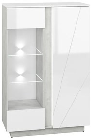 Casarredo - Komfort nábytek Vitrína RUBENS s LED sovětlením, nízká, beton šedý/bílá lesk