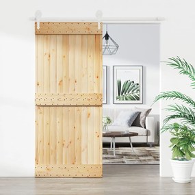 Posuvné dveře s kováním 90 x 210 cm masivní borové dřevo,  3203218