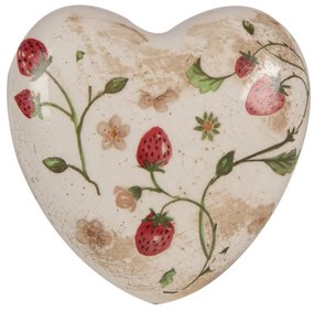 Béžová keramická dekorace srdce s lesními jahodami Wild Strawberries – 11x11x4 cm