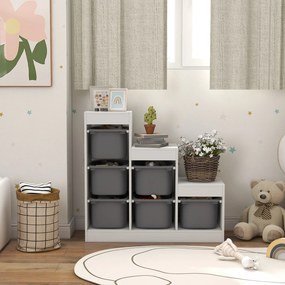 AIYAPLAY Skříňka na Hračky s 6 Vyjímatelnými Binami, 3 Úrovně, Snadné Ukládání Hracek pro Děti, Rychlé Úklid, pro 3-8 Let, Šedá