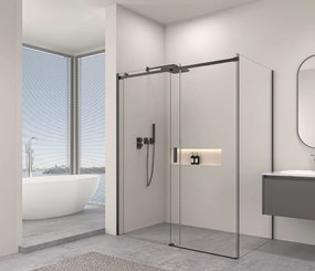 Erga Lynn, sprchový kout s posuvnými dveřmi 100(dveře) x 100(stěna) x 195 cm, 8mm čiré sklo, černý profil, ERG-V02-LYNN-D100G100-CL-BK