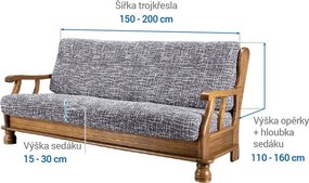 Bielastické potahy GRAFITI NOVÉ antracit trojkřeslo s dřevěnými rukojeťmi (š. 150 - 200 cm)