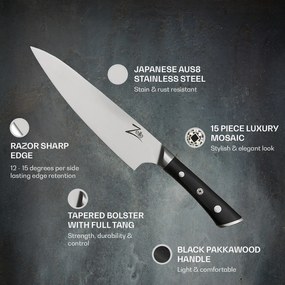 Razor-Edge, 8" kuchařský nůž, 59 HRC, nerezová ocel