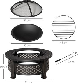 Outsunny miska na oheň pohrabáč ochrana proti jiskrám ohnivý koš ohnivý stůl kulatý ohniště zahrada kempování BBQ ocel černá 81x81x50cm | Aosom