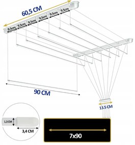 Erga Erga, stropní věšák na sušení prádla 7x90 cm, bílé, ERG-SEP-10SUSSUF0097P