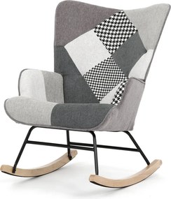 Houpací křeslo FABIAN II — látka, černobílý patchwork