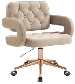 LuxuryForm DESIGN Otočná židle ADRIA VELUR na zlaté podstavě s kolečky - latte