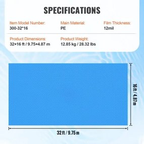 solární kryt bazénu 10,97 × 4,88 m zapuštěné nadzemní bazény solární deka 0,3 mm