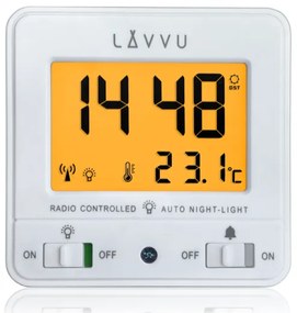 LAVVU Bílý Digitální budík řízený rádiovým signálem NORDLYS bílý se světelným senzorem LAR0040