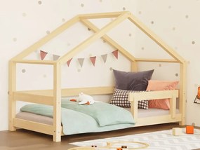 Benlemi Dětská postel domeček LUCKY se zábranou Zvolte barvu: Béžová, Zvolte rozměr: 80x160 cm, Zvolte zábranu: S jednou zábranou