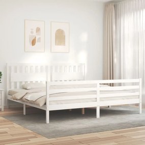 Rám postele s čelem bílý 200 x 200 cm masivní dřevo 3194332