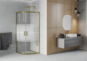 Mexen Rio, čtvrtkruhový sprchový kout 70(dveře)x70(dveře)x190 cm, 5mm čiré sklo s pásky, zlatý profil, 863-070-070-50-20