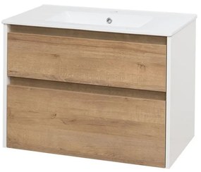 Mereo Opto, koupelnová skříňka s keramickým umyvadlem 81 cm, bílá/dub - CN931